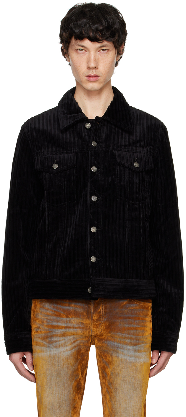 Black Johnny High Low Cord Trucked Jacket by COÛT DE LA LIBERTÉ on Sale