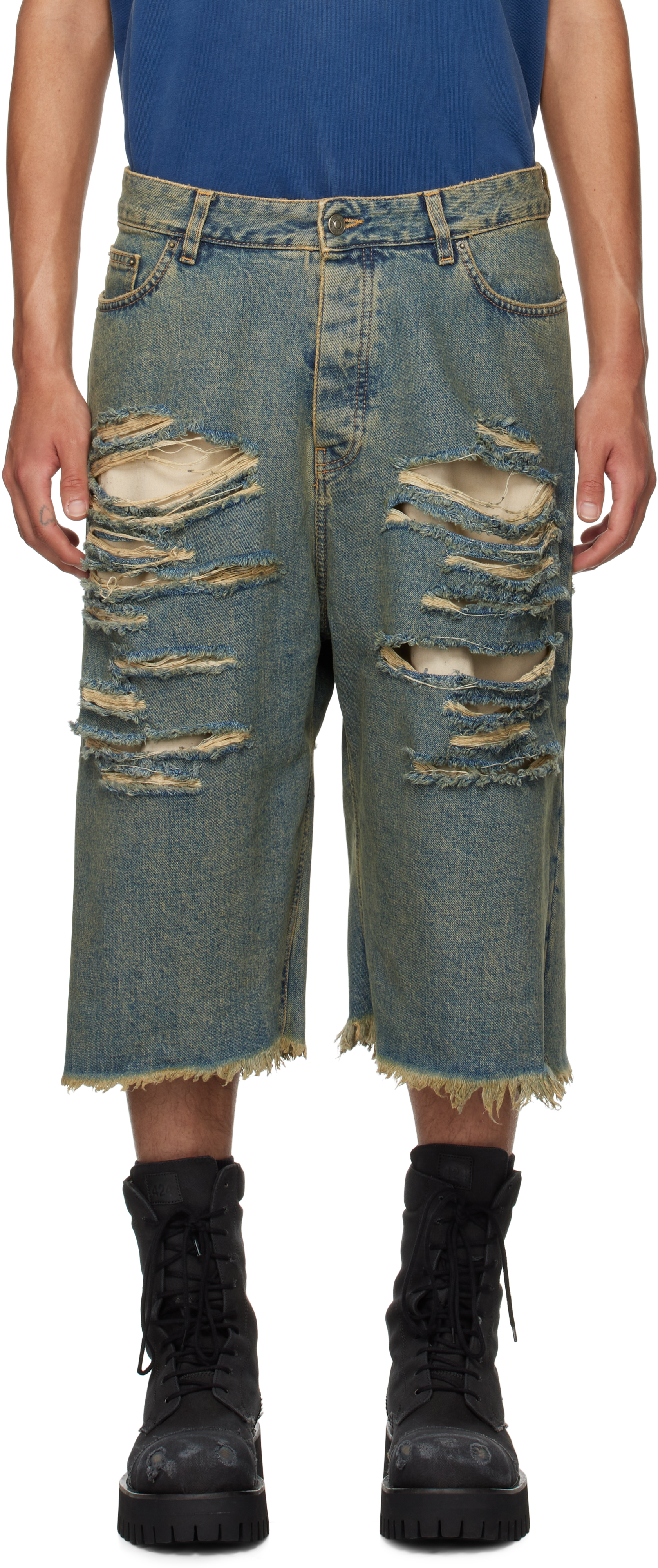 Blue Big Daddy Denim Shorts by 424 on Sale