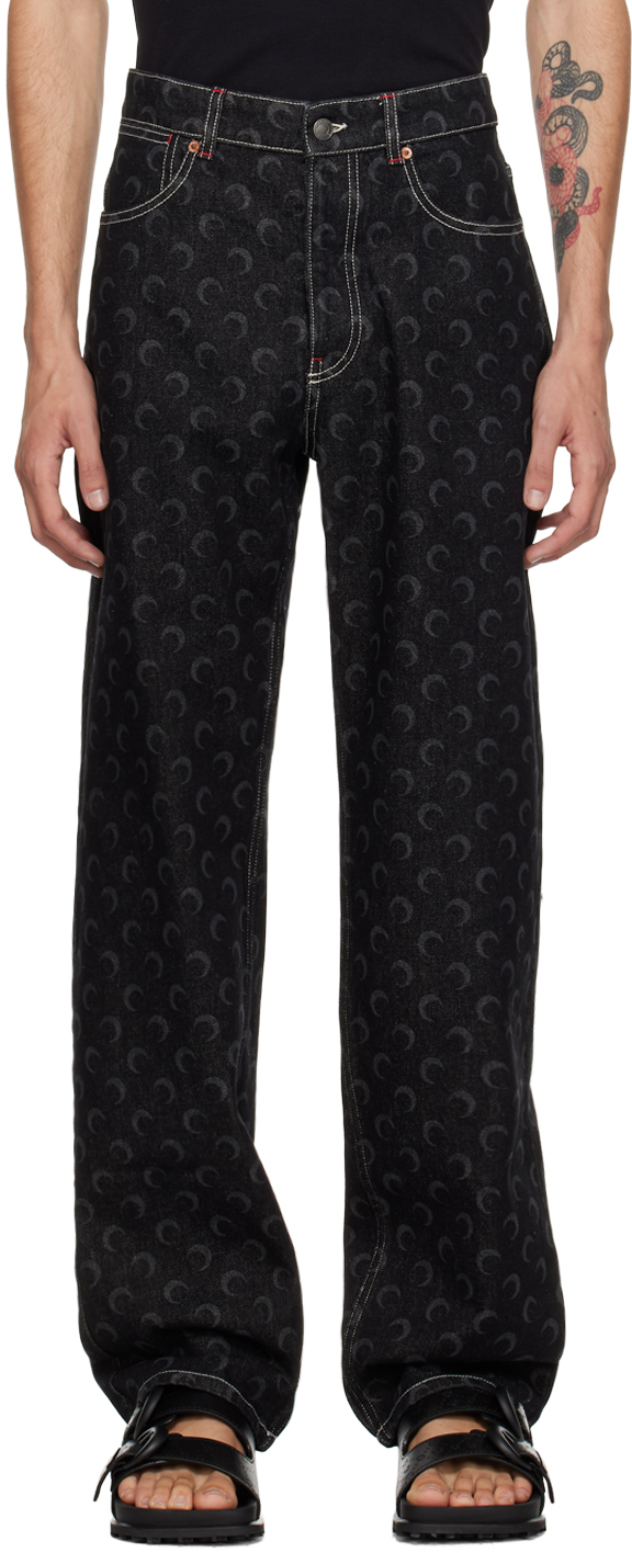 Marine Serre: Black Moon Laser Straight Jeans | SSENSE UK