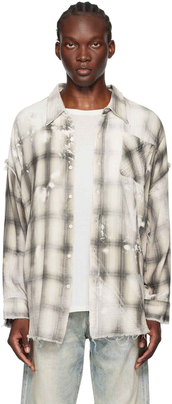 R13: Gray Shredded Seam Drop Neck Shirt | SSENSE Canada
