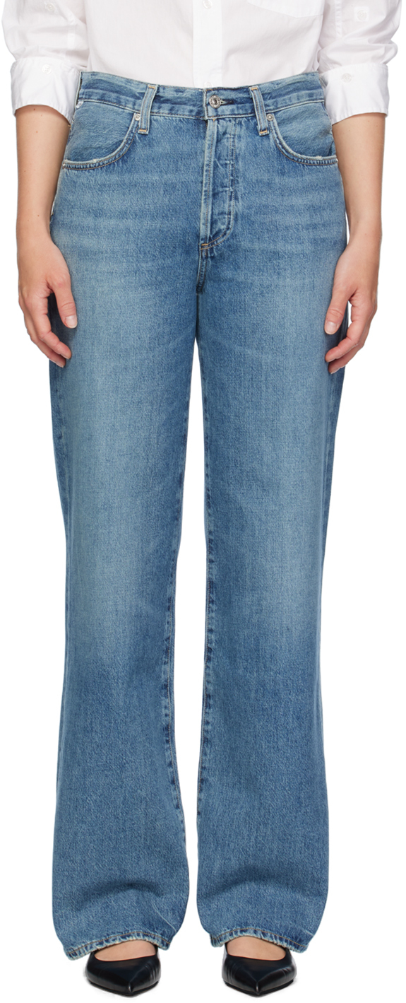 Citizens of Humanity: Blue Annina High Rise Wide Leg 33" Jeans | SSENSE