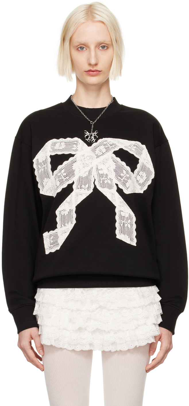 Yuhan Wang: Black Lace Bow Sweatshirt | SSENSE