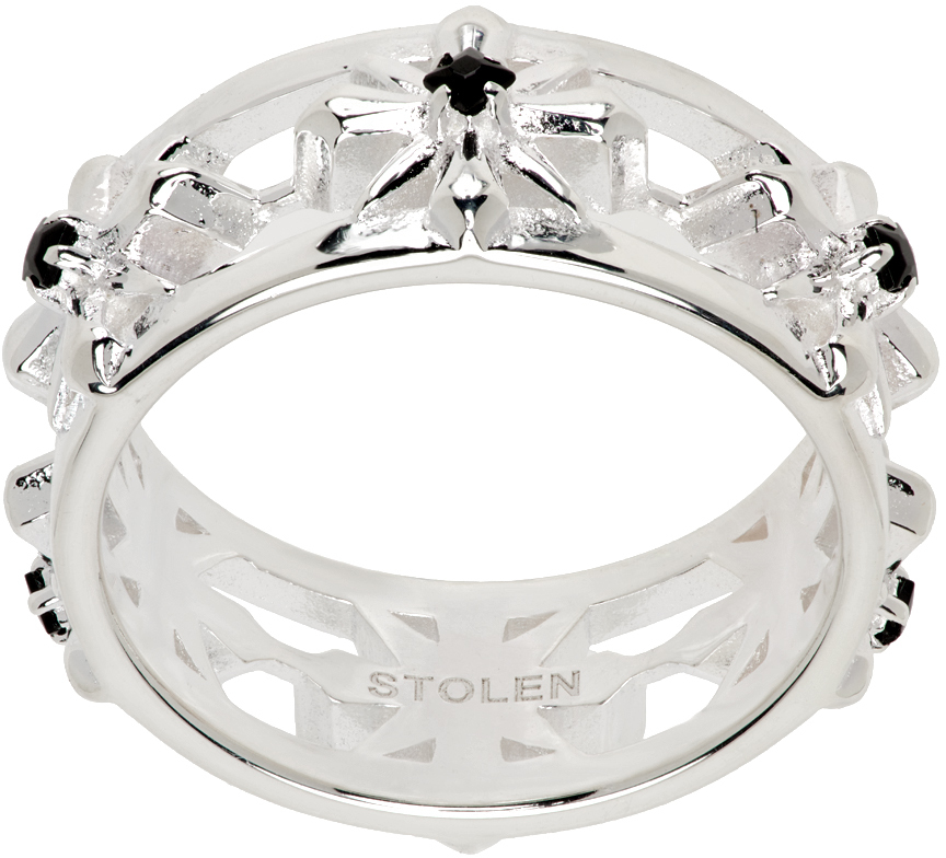 Stolen Girlfriends Club: Silver Star Crossed Ring | SSENSE