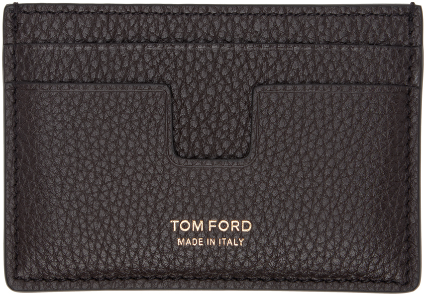 TOM FORD: Brown Grain Leather Classic Card Holder | SSENSE