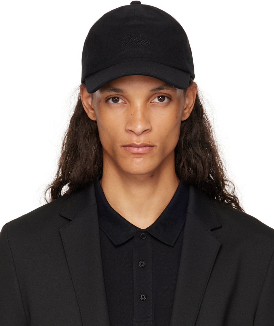Hugo: Black Embroidered Cursive Logo Cap | SSENSE Canada