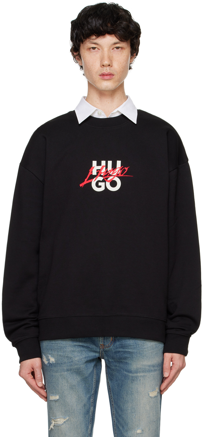 Hugo: Black Relaxed-Fit Sweatshirt | SSENSE Canada