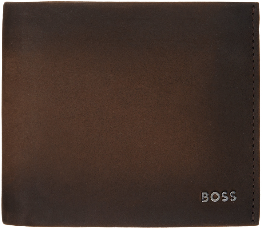 BOSS: Brown Suede Logo Lettering Wallet | SSENSE