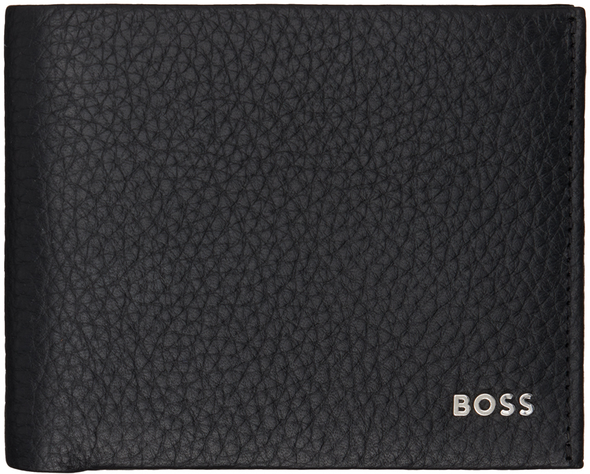 Black Leather Logo Lettering Wallet by BOSS on Sale
