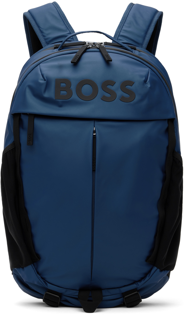 Blue Faux-Leather Logo Detail Backpack by BOSS on Sale