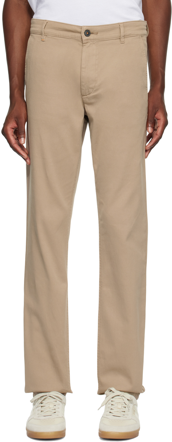 BOSS: Beige Slim-Fit Trousers | SSENSE