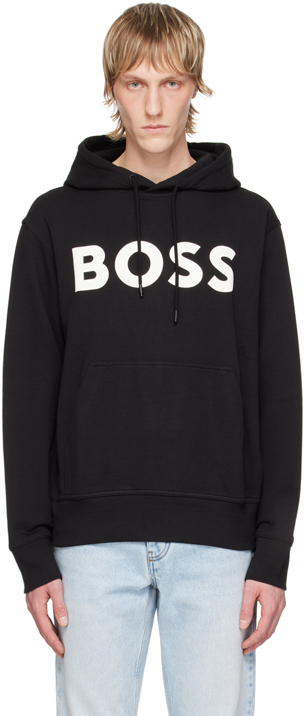BOSS: Black Drawstring Hoodie | SSENSE