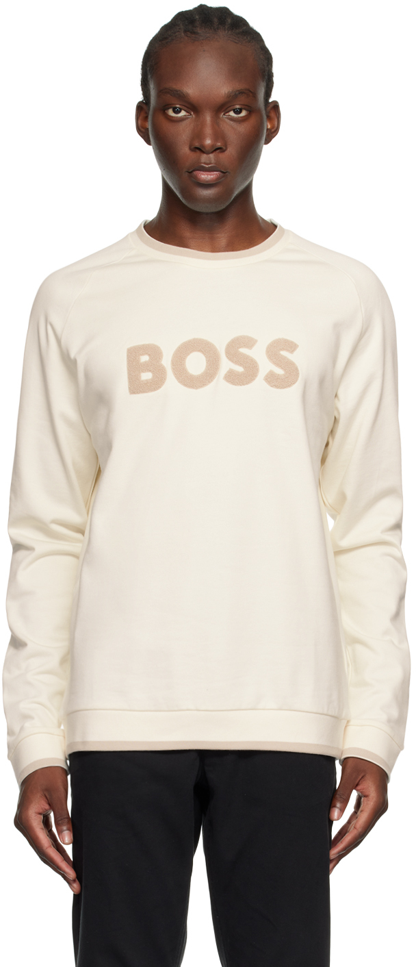 BOSS: Beige Logo Appliqué Sweatshirt | SSENSE Canada