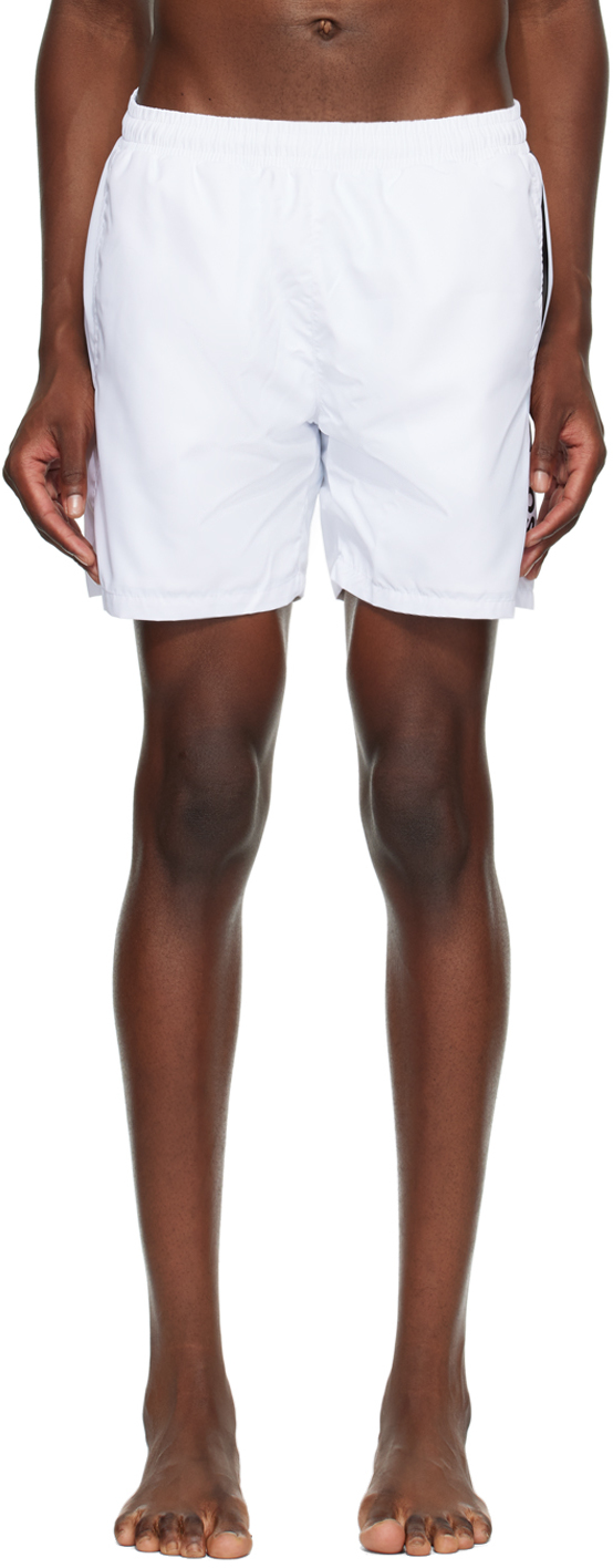 BOSS: White Stripe Swim Shorts | SSENSE