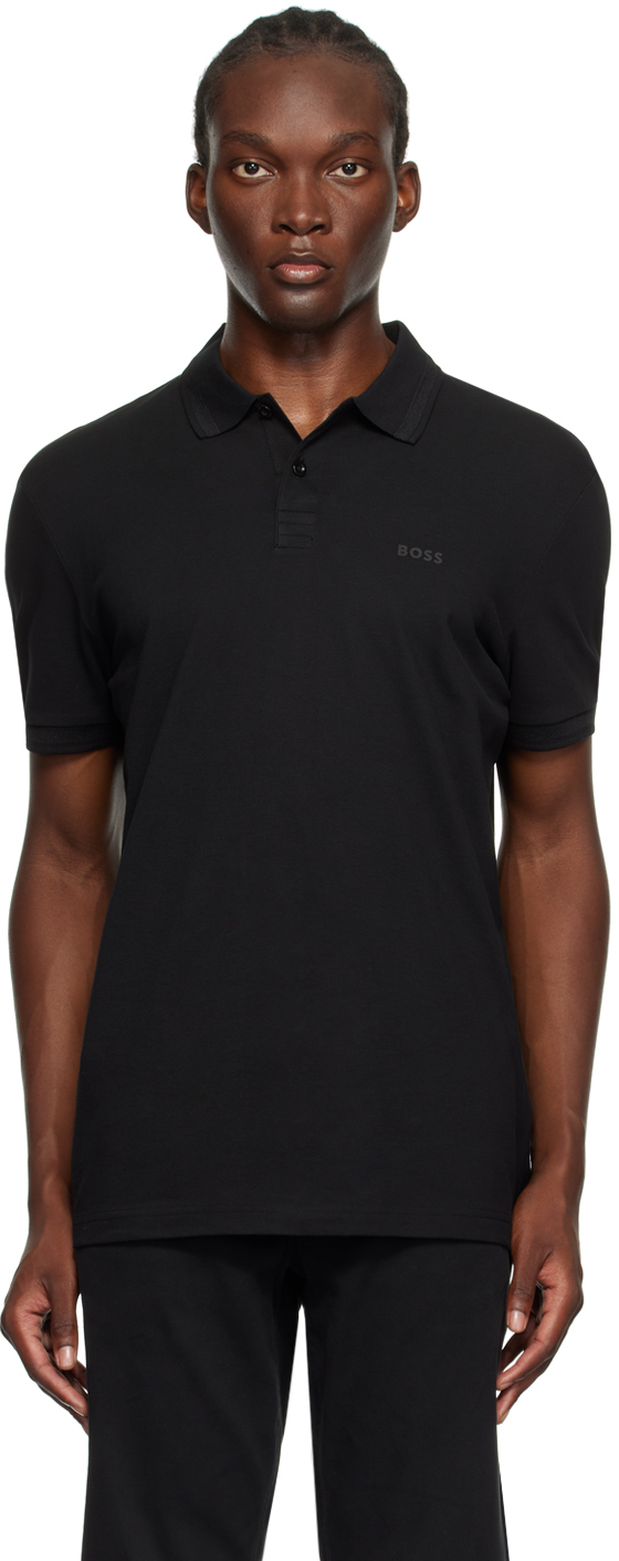 BOSS: Black Spread Collar Polo | SSENSE