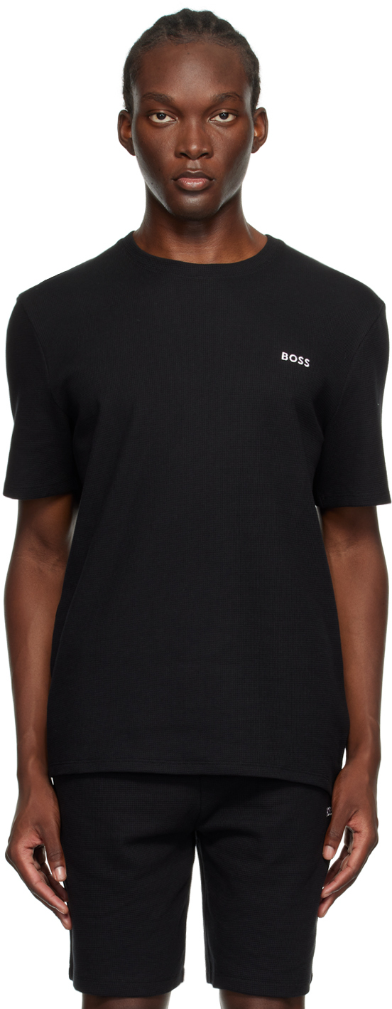BOSS: Black Waffle Knit T-shirt | SSENSE