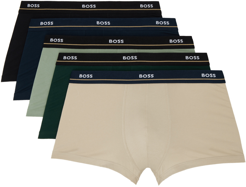 BOSS: Five-Pack Multicolor Jacquard-Logo Boxer Briefs | SSENSE