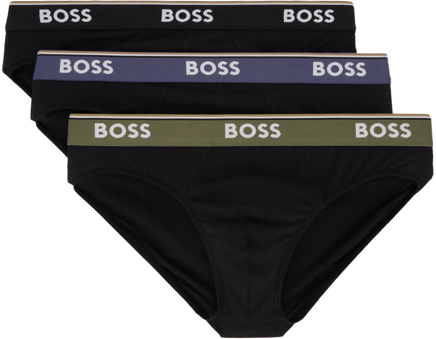 Three-Pack Black Briefs by BOSS on Sale