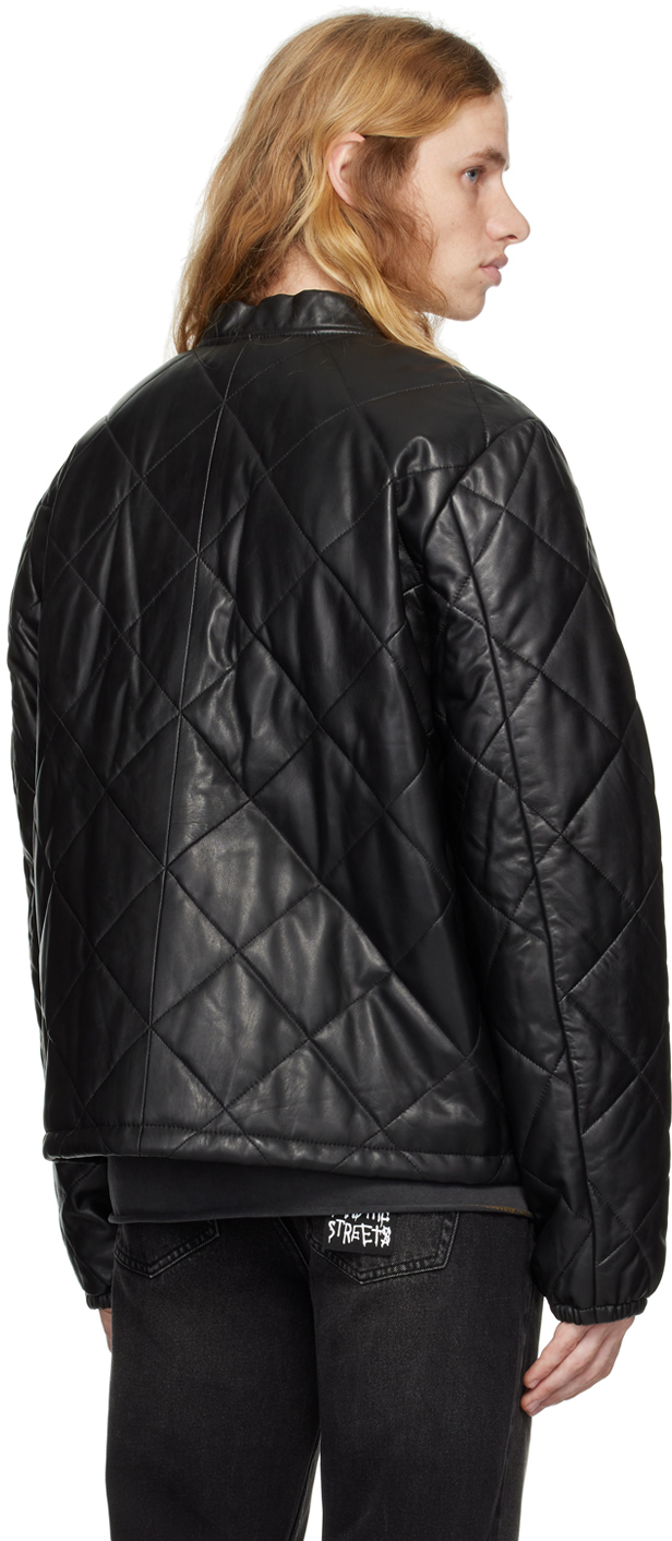 Ksubi Black Eclipse Quilted Leather Bomber Jacket | Smart Closet