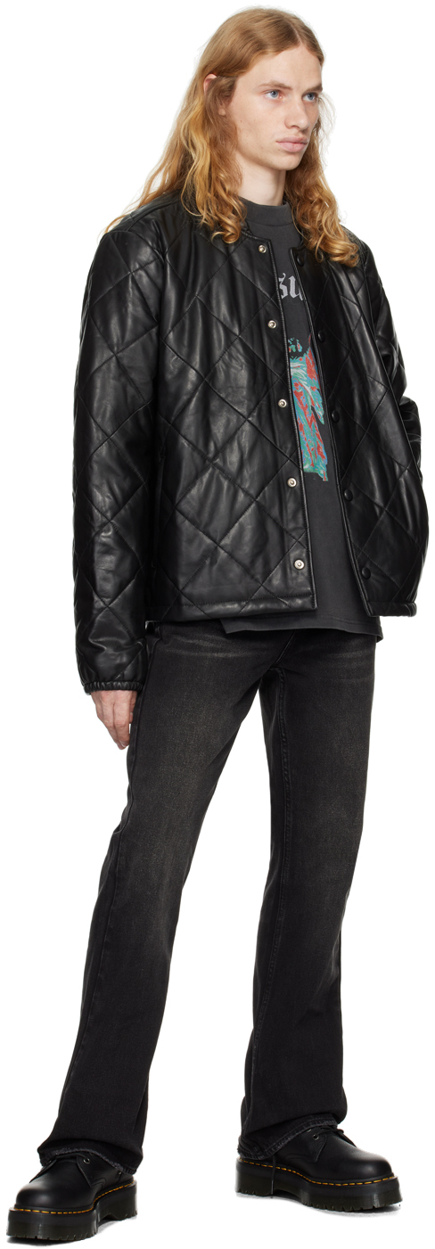 Ksubi Black Eclipse Quilted Leather Bomber Jacket | Smart Closet