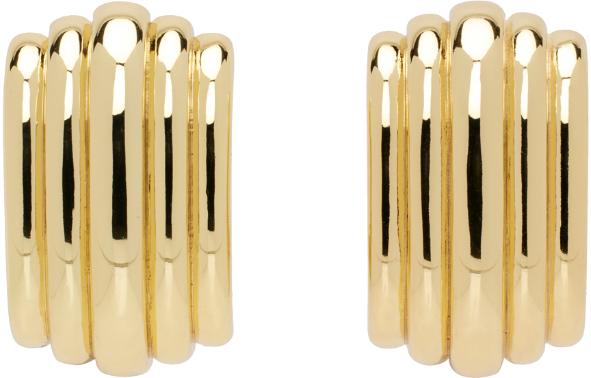 ANINE BING: Gold Chunky Ribbed Earrings | SSENSE