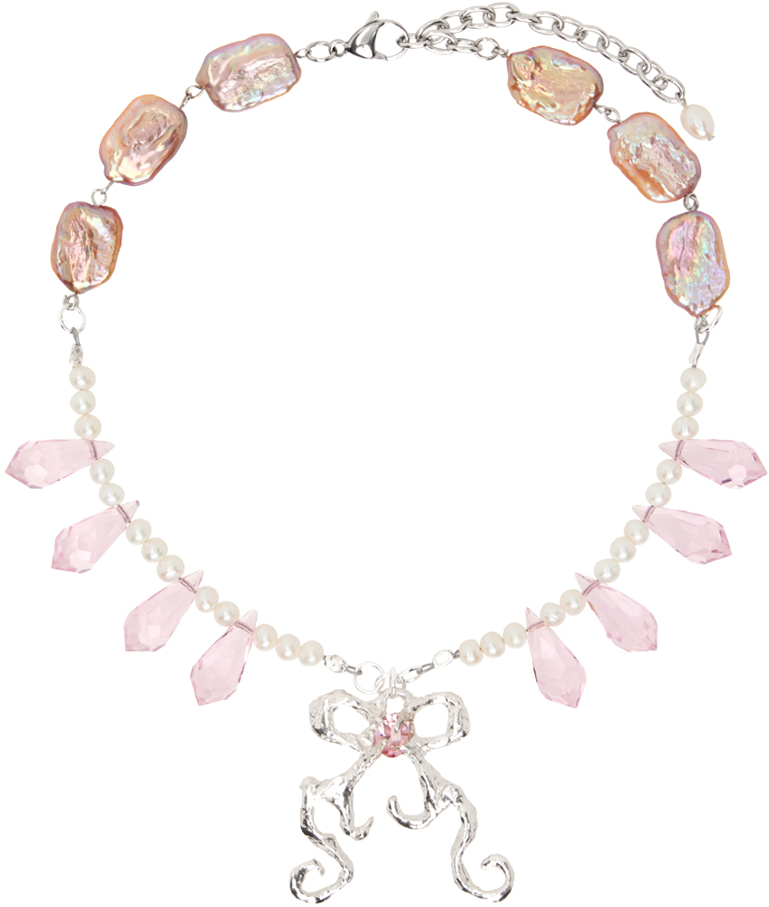 White & Pink Caroline Necklace by Harlot Hands on Sale