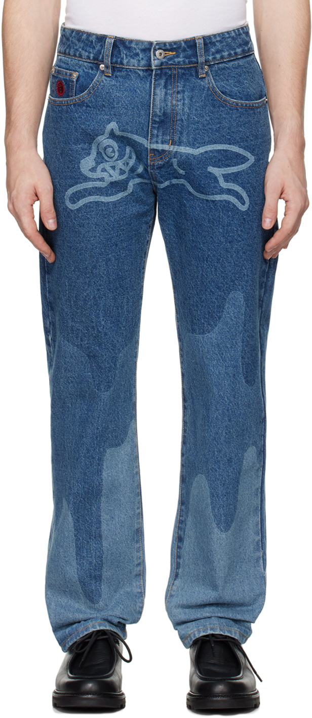 Blue Running Dog Lazer Drip Denim Jeans by ICECREAM on Sale