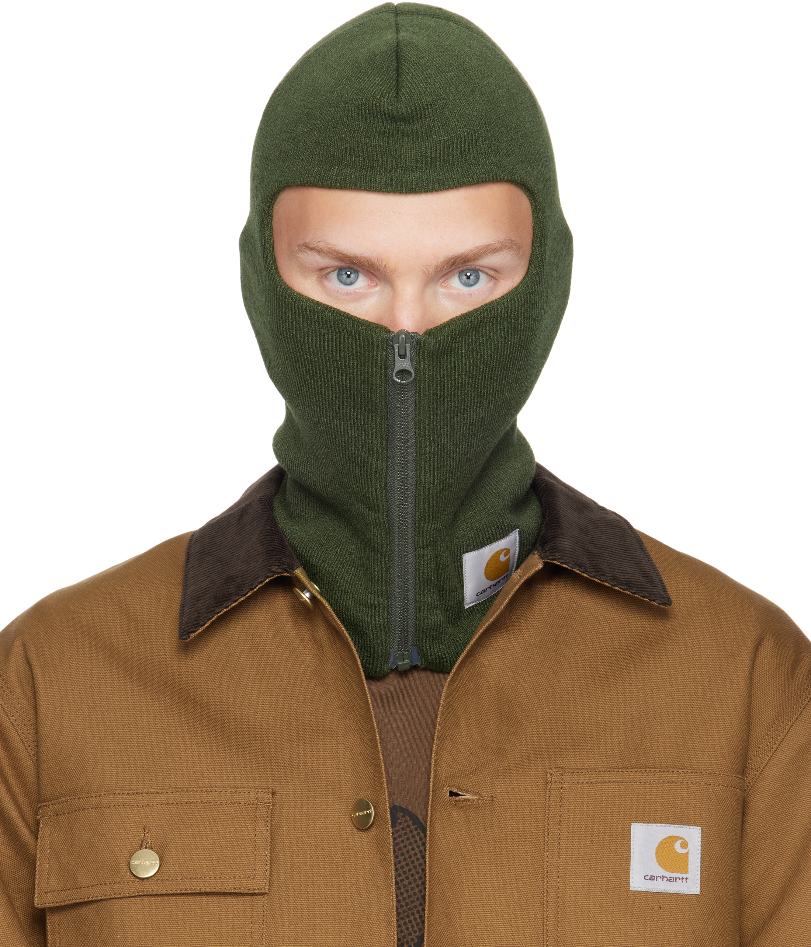 Carhartt Work In Progress: Green Zip Mask Balaclava | SSENSE Canada
