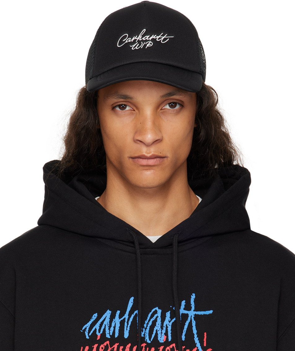 Black Signature Trucker Cap by Carhartt Work In Progress on Sale