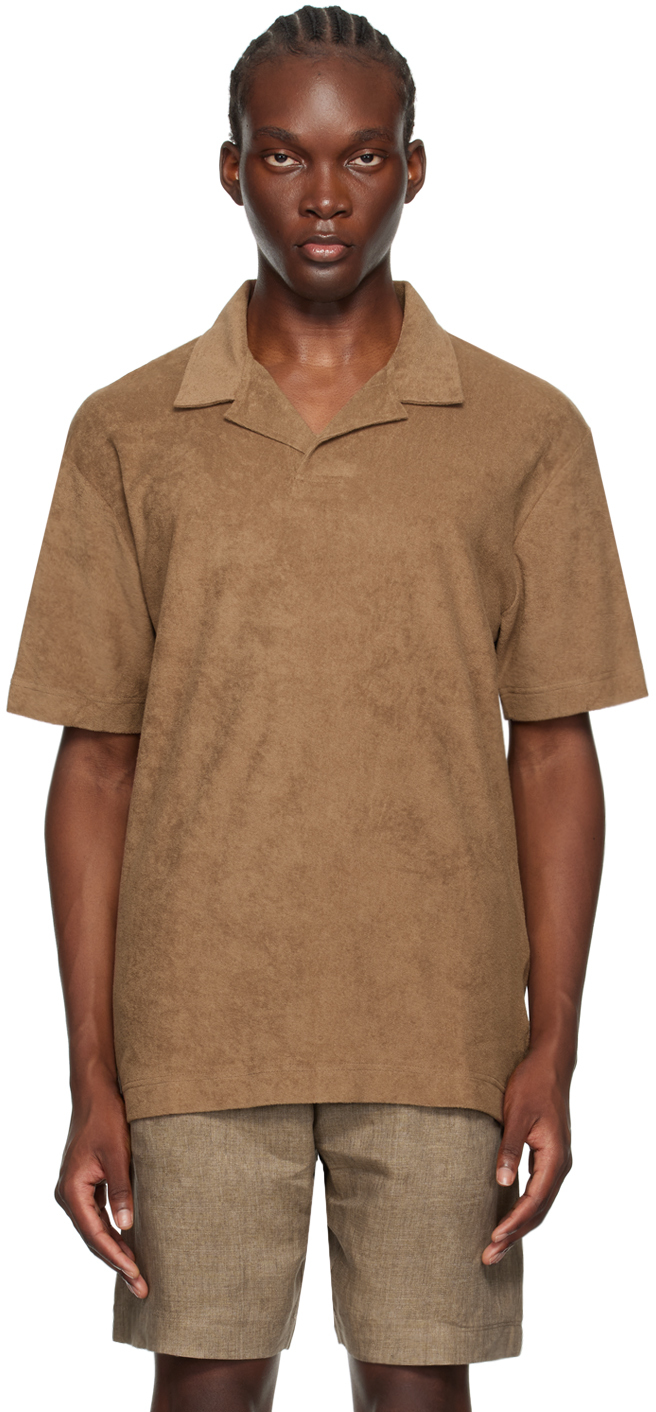 Sunspel: Brown Towelling Polo | SSENSE