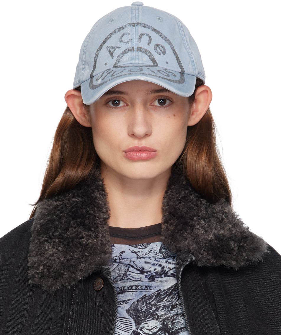 Acne Studios: Blue Printed Logo Cap | SSENSE