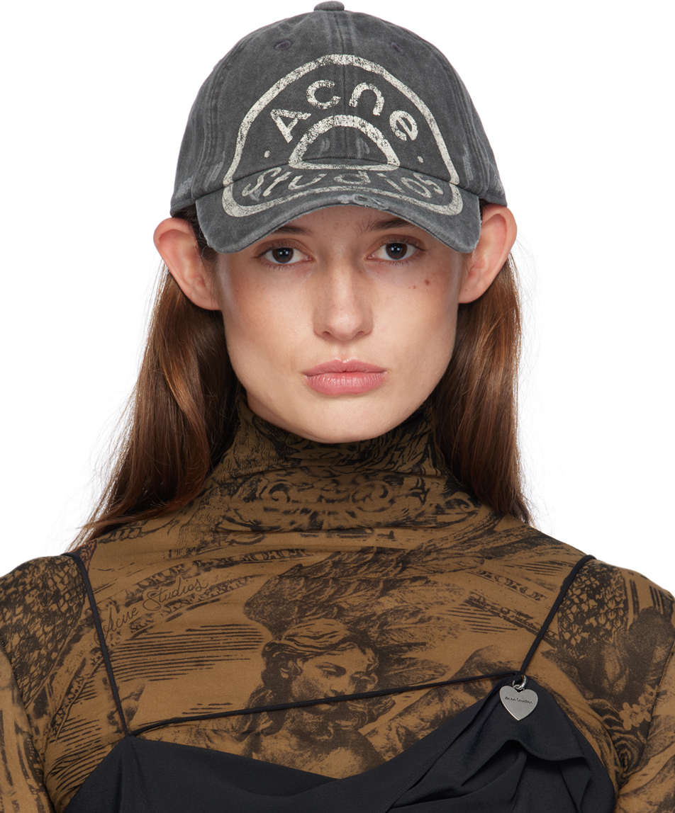 Acne Studios: Black Printed Logo Cap | SSENSE