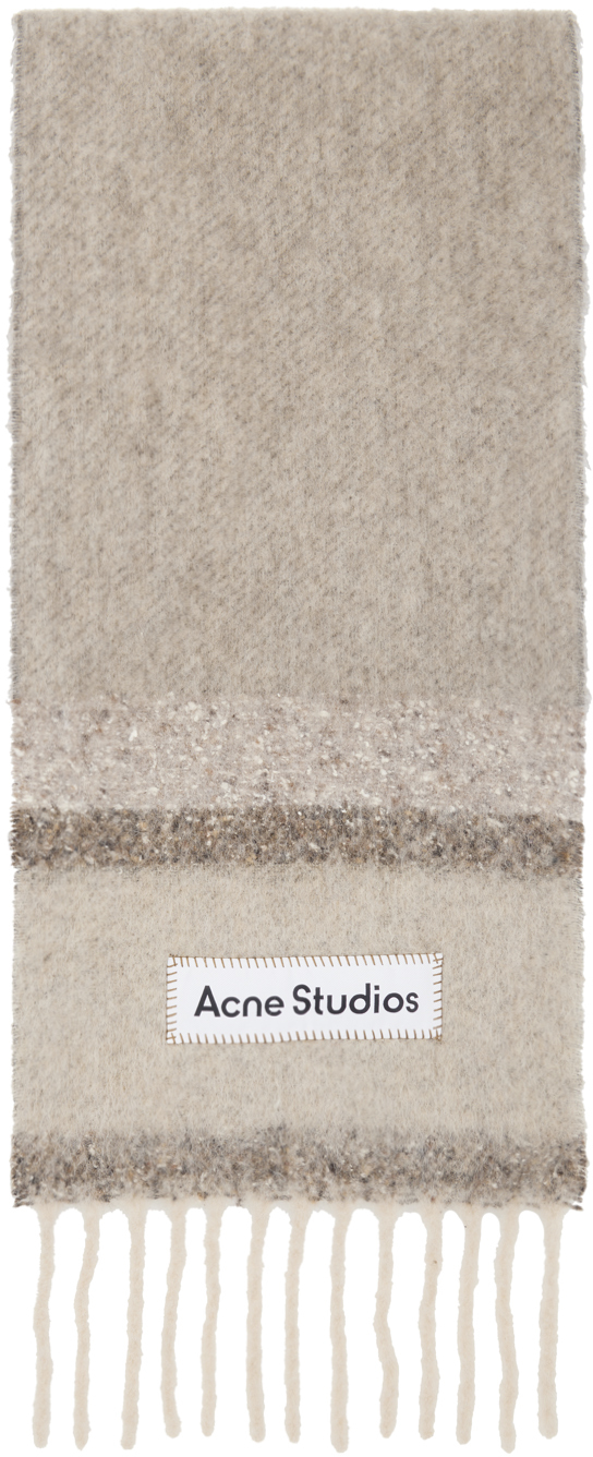 Acne Studios: Brown Fringed Logo Scarf | SSENSE