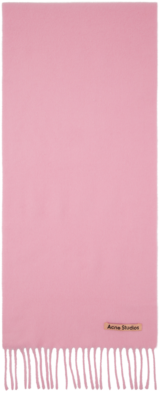 Acne Studios: Pink Skinny Fringe Wool Scarf | SSENSE Canada