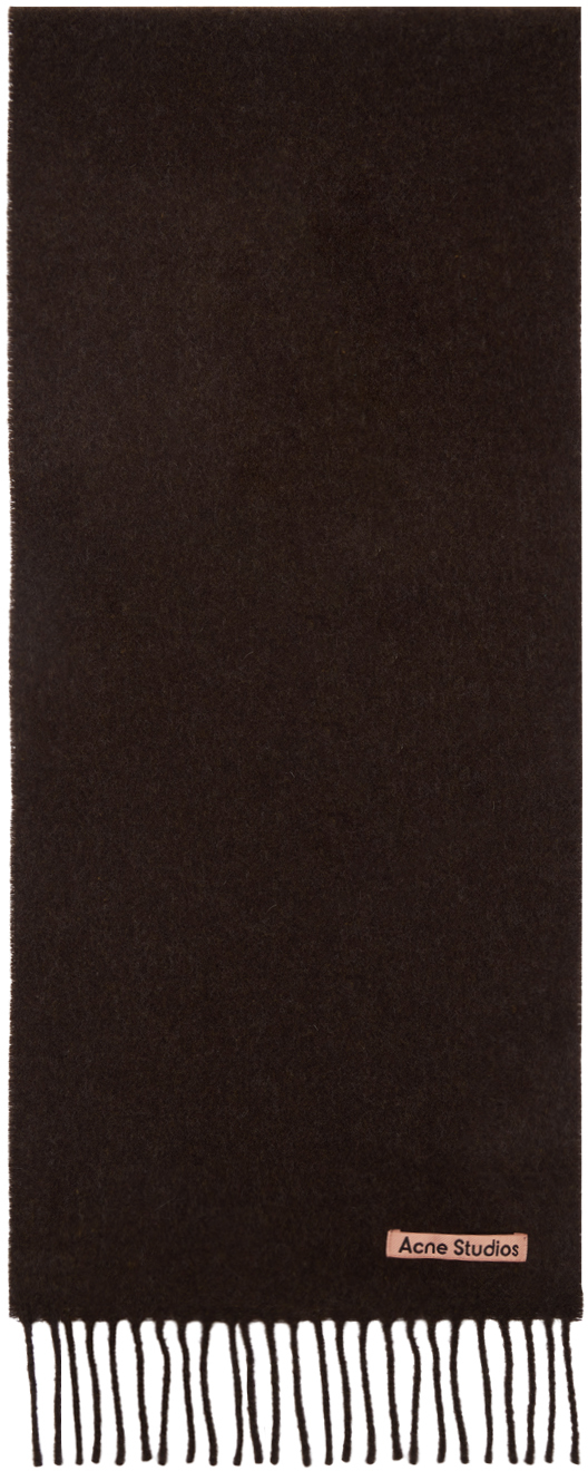 Acne Studios: Brown Skinny Fringe Wool Scarf | SSENSE