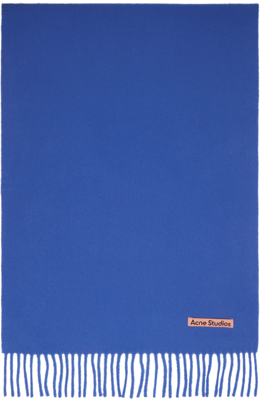 Acne Studios: Blue Narrow Fringe Wool Scarf | SSENSE