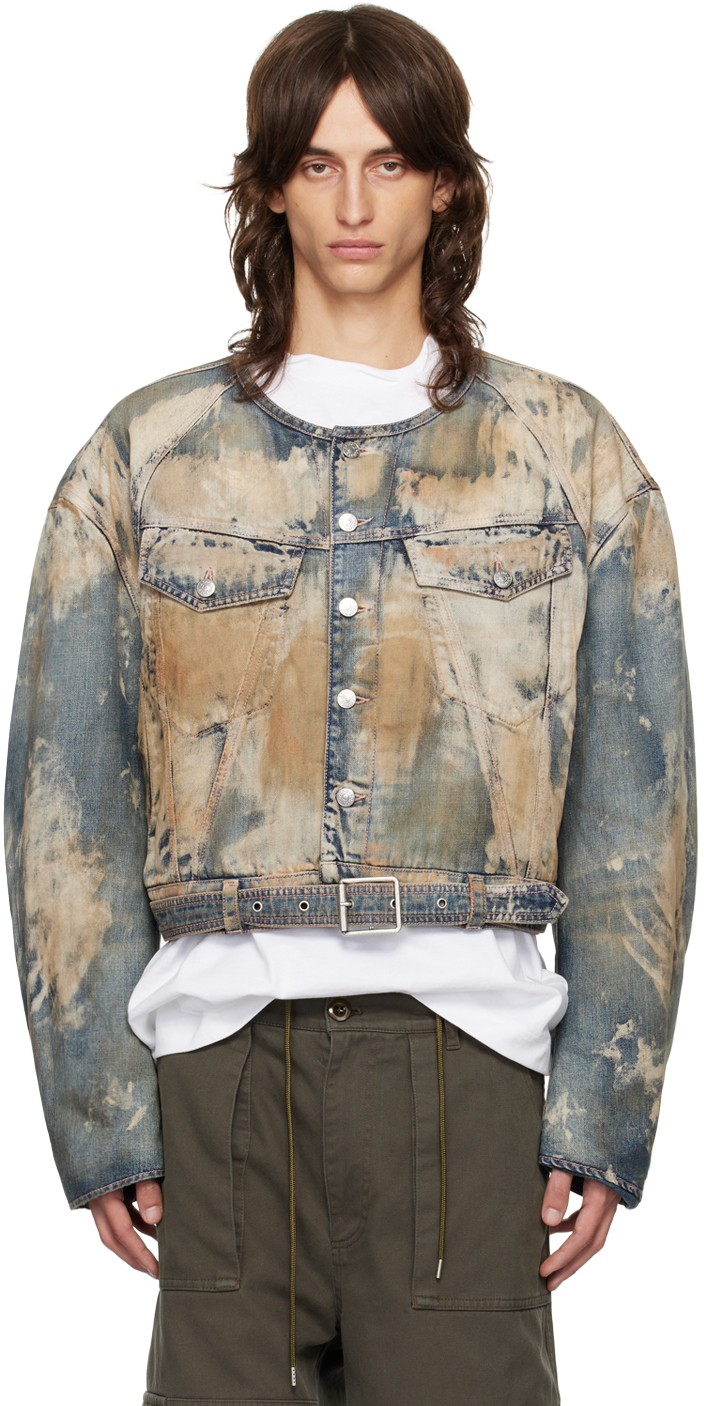 Acne Studios: Blue & Tan Cropped Denim Jacket | SSENSE