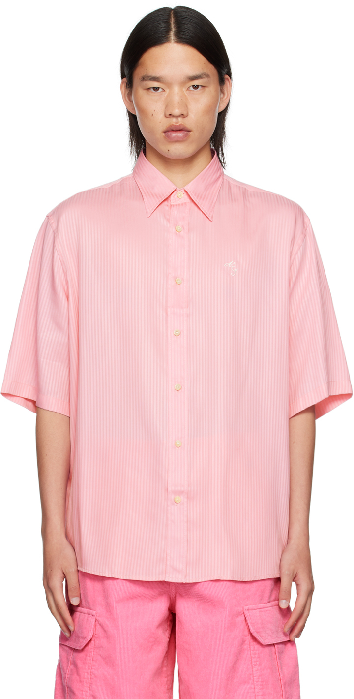Acne Studios: Pink Embroidered Logo Shirt | SSENSE
