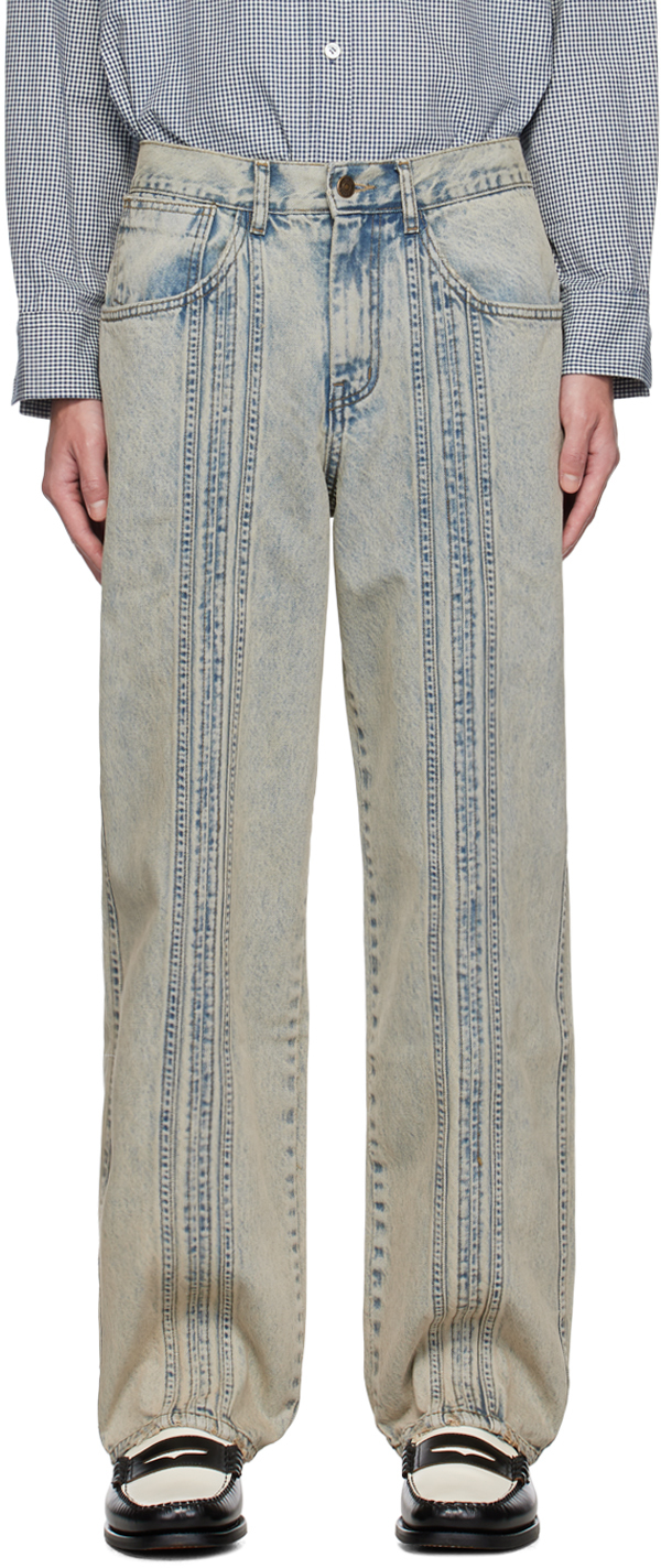 AFTER PRAY: Blue Line Panel Jeans | SSENSE