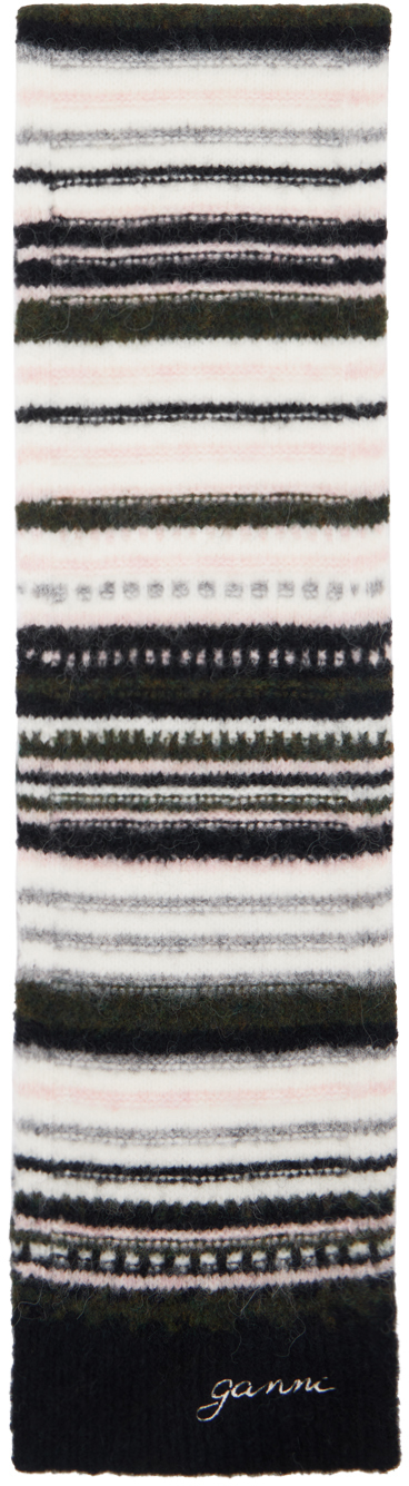 Black & White Striped Wool Scarf by GANNI on Sale