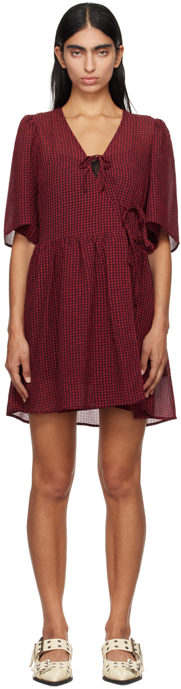 GANNI: 红色 & 黑色 Tie String Wrap 连衣裙 | SSENSE