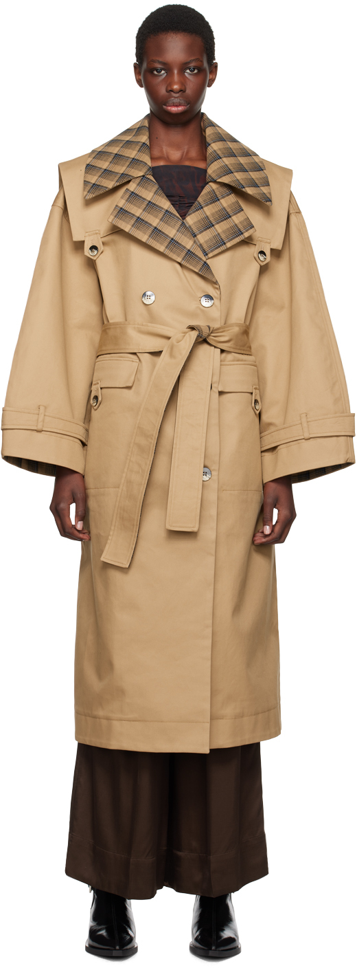 GANNI: Trench surdimensionné brun | SSENSE France