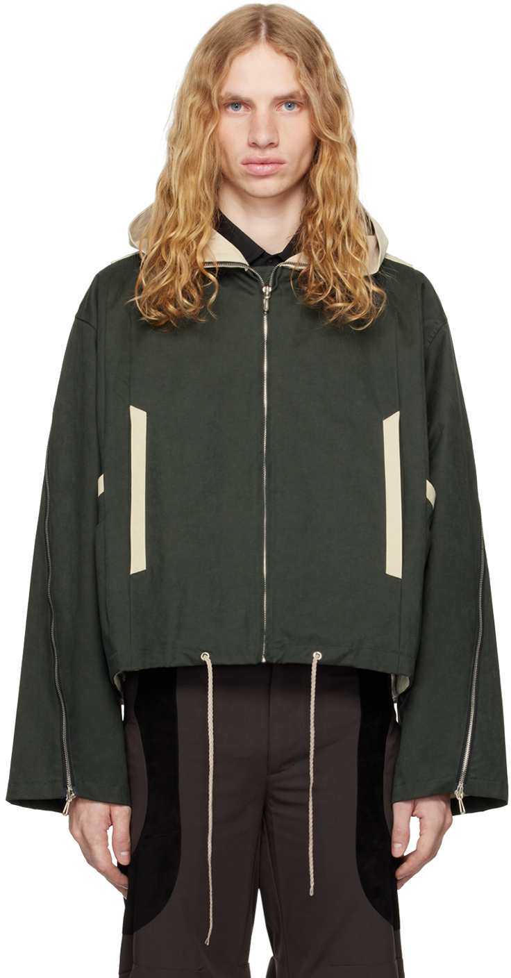 CMMAWEAR: Khaki & Beige Hooded Ventilation Jacket | SSENSE