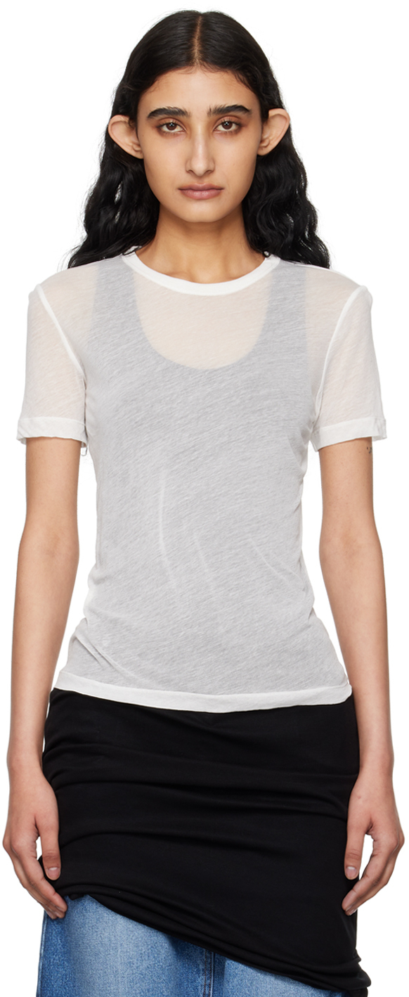 White Sheer T-Shirt by Helmut Lang on Sale