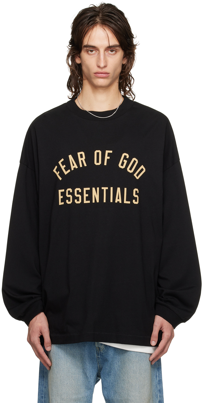 Fear of God ESSENTIALS: Black Crewneck Long Sleeve T-Shirt | SSENSE Canada