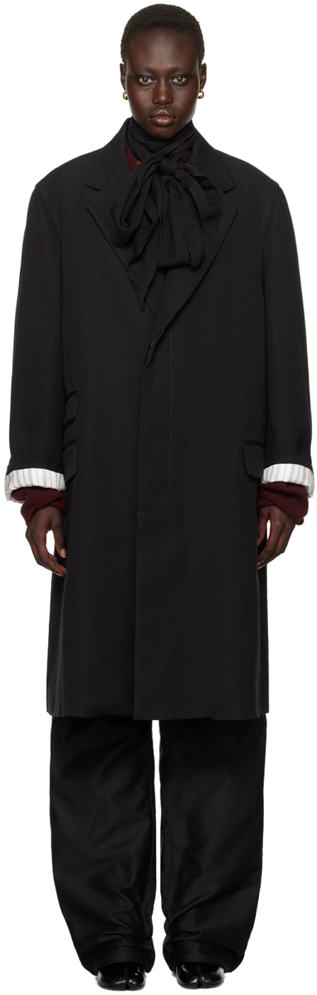 Maison Margiela: Black Wool & Silk Coat | SSENSE