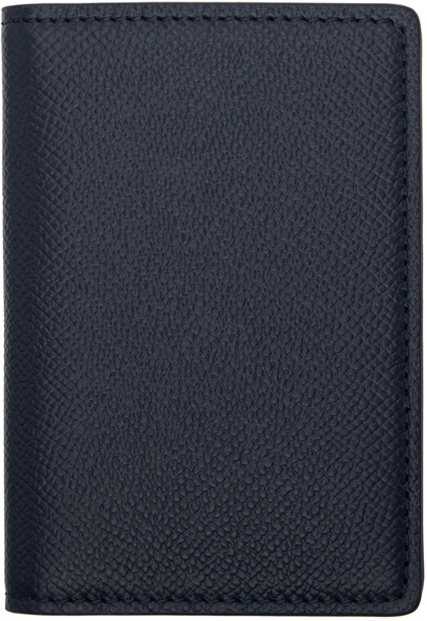 Navy Four Stitches Card Holder by Maison Margiela on Sale