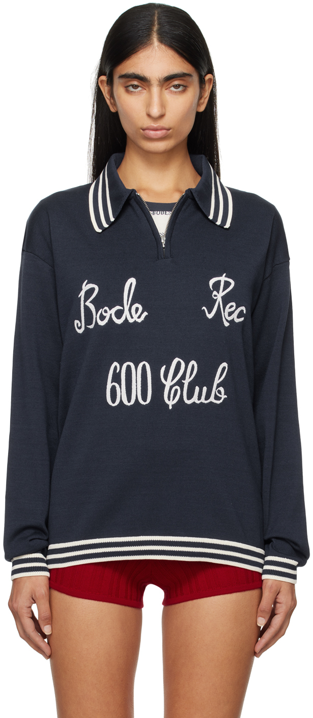 Bode: Navy Club Long-Sleeved Polo | SSENSE