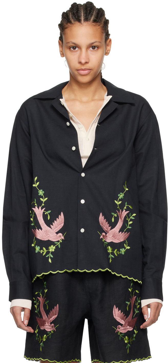 Bode: Black Rosefinch Shirt | SSENSE