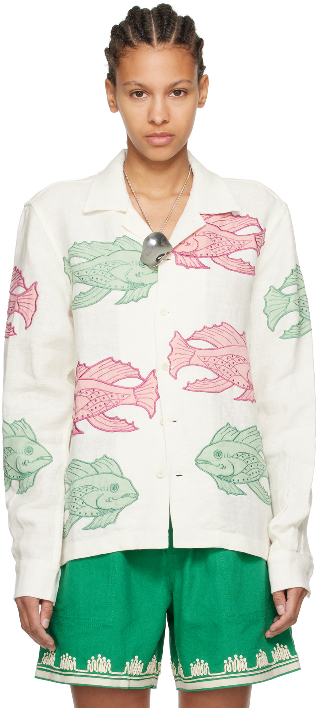 Bode: White Piscine Appliqué Shirt | SSENSE