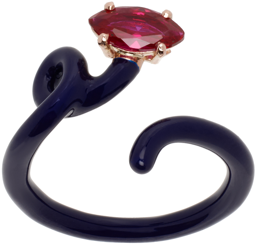 Bea Bongiasca: Navy Baby Vine Tendril Ring | SSENSE Canada